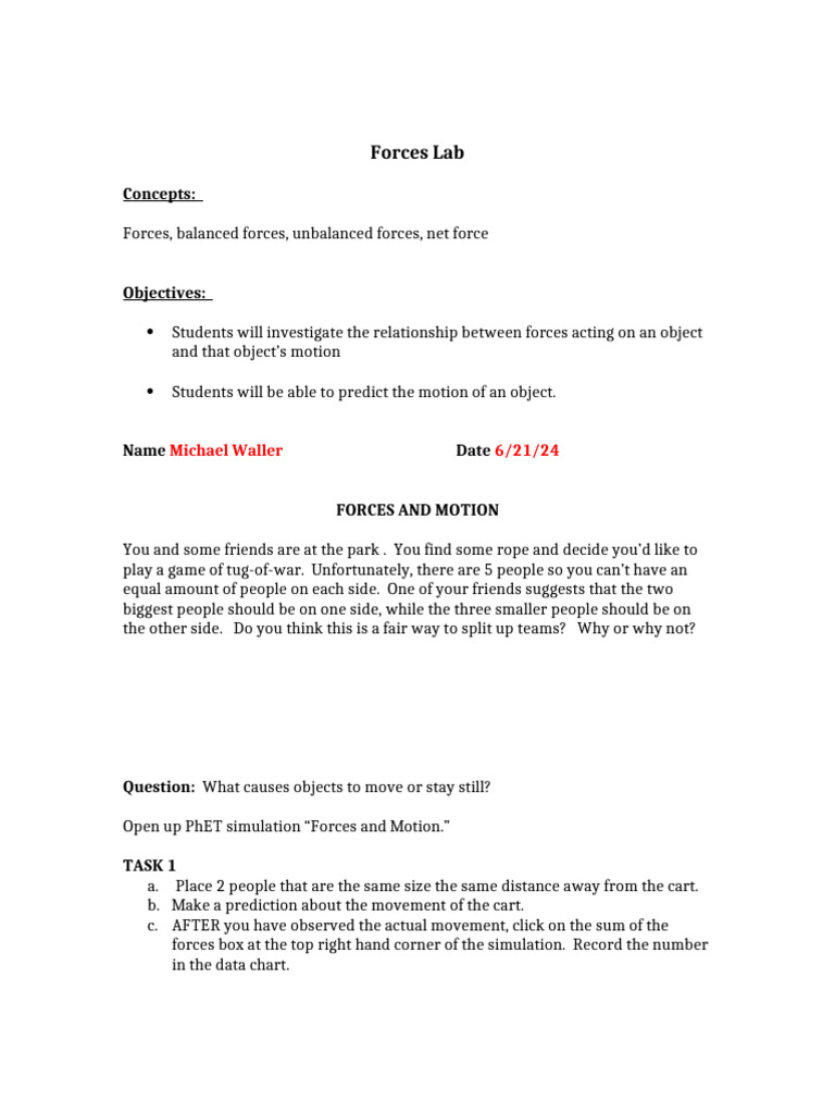 Lab 8 Balance Forces | PDF | Force | Science