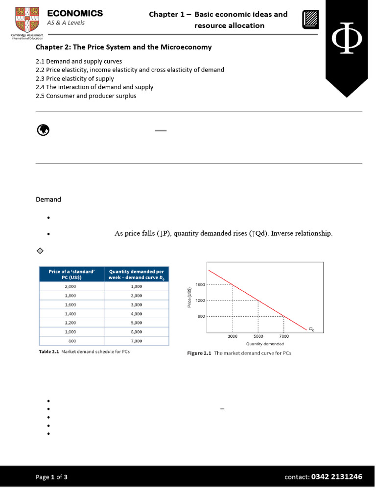 Economics - Chapter 2 (the Price System and the Microeconomy) 2.1 ...