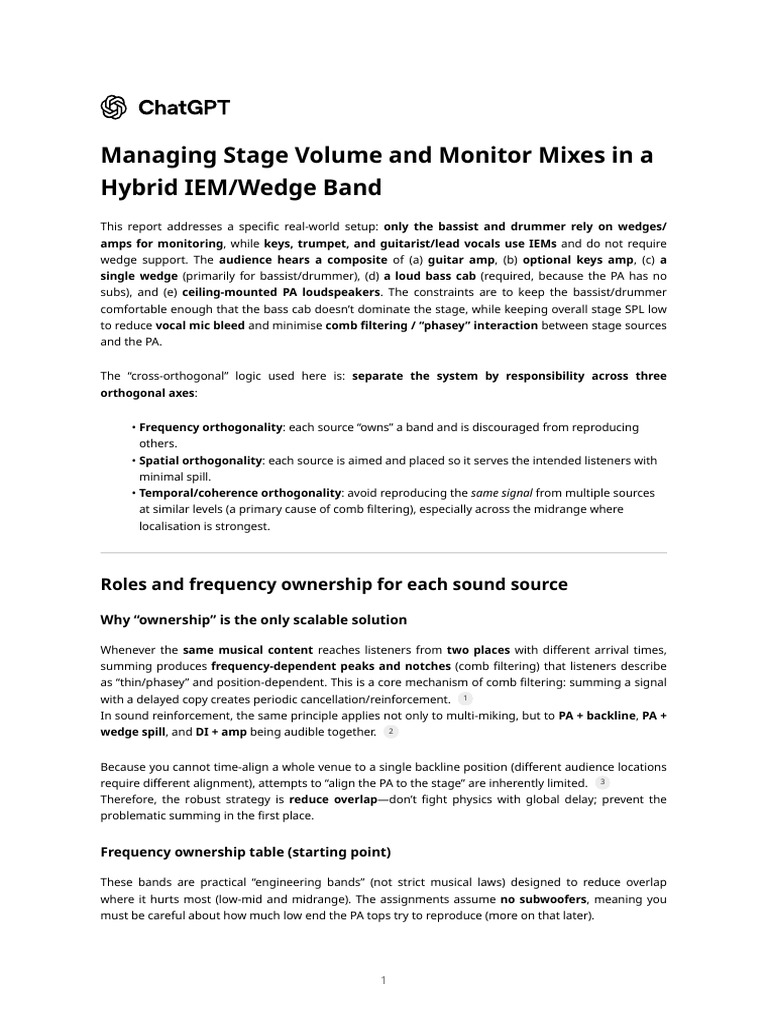 Managing Stage Volume and Monitor Mixes in A Hybrid IEM - Wedge Band ...