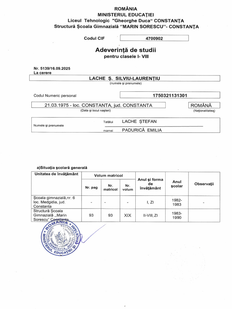 Adeverinta Scoala | PDF