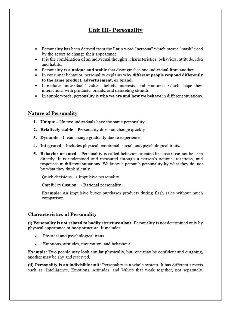 Personality Notes | PDF | Consumer Behaviour | Brand