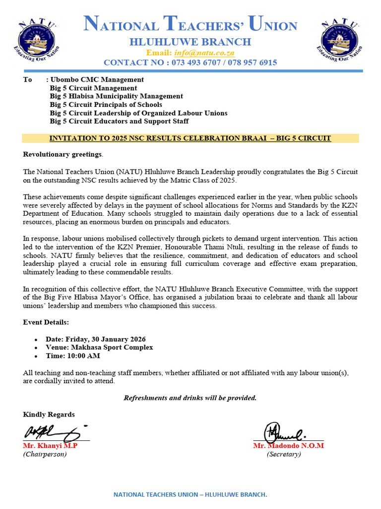 2025 NSC Results Celebration Braai - Big Five | PDF