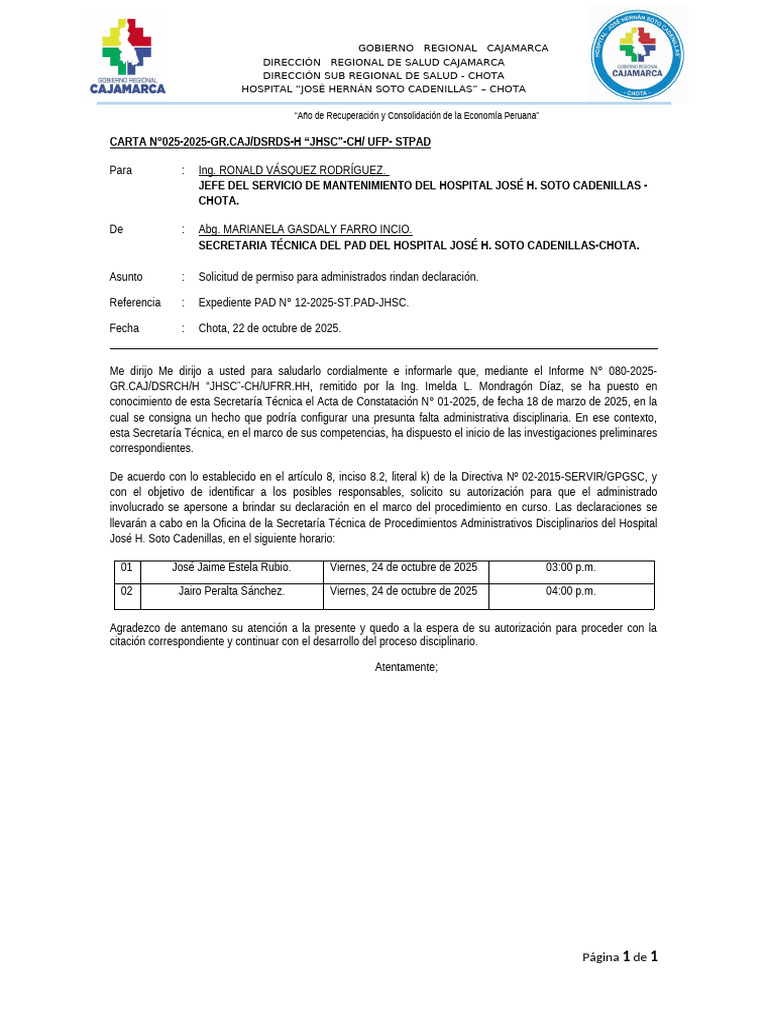 Carta n25 - José Jaime Estela Rubio, Jairo Peralta Sanchez. | PDF ...