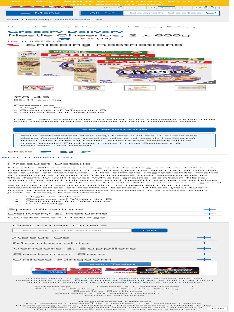 Nestle Cheerios, 2 x 600g Costco UK | PDF