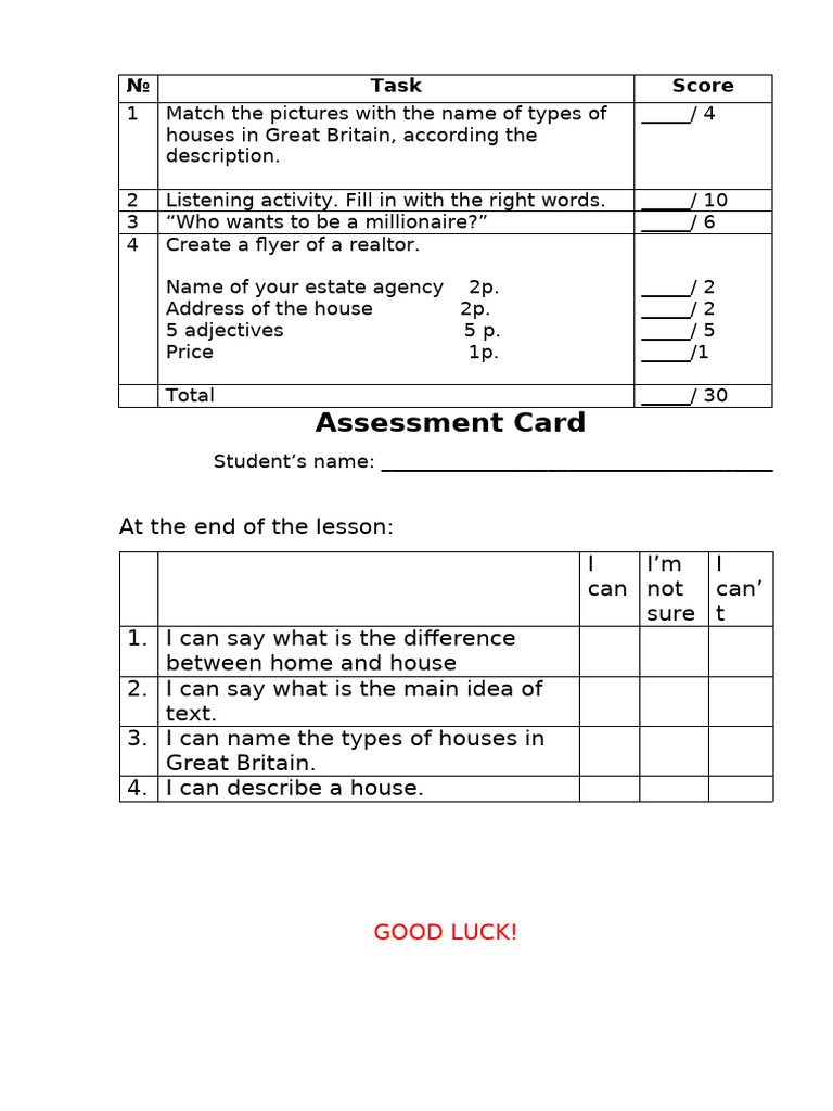 Assessment Card | PDF