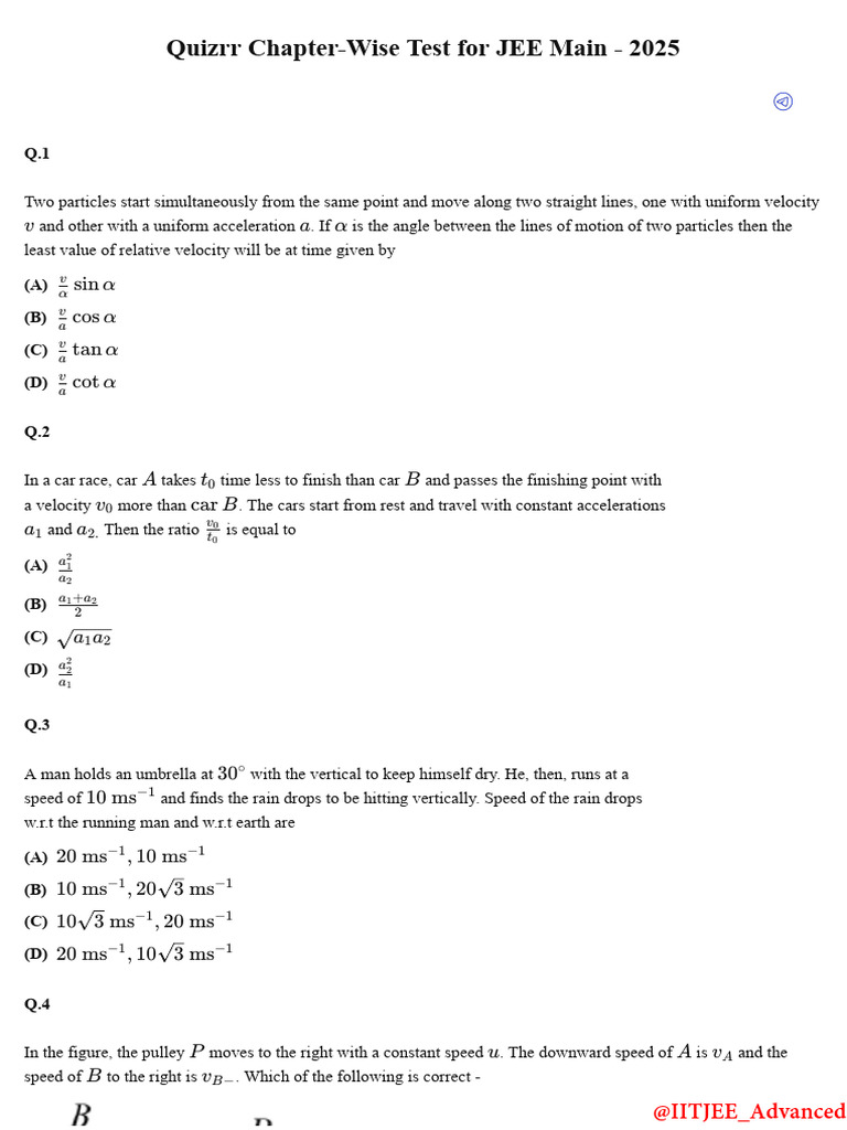 Motion in Two Dimensions - Test 1 | PDF | Acceleration | Speed