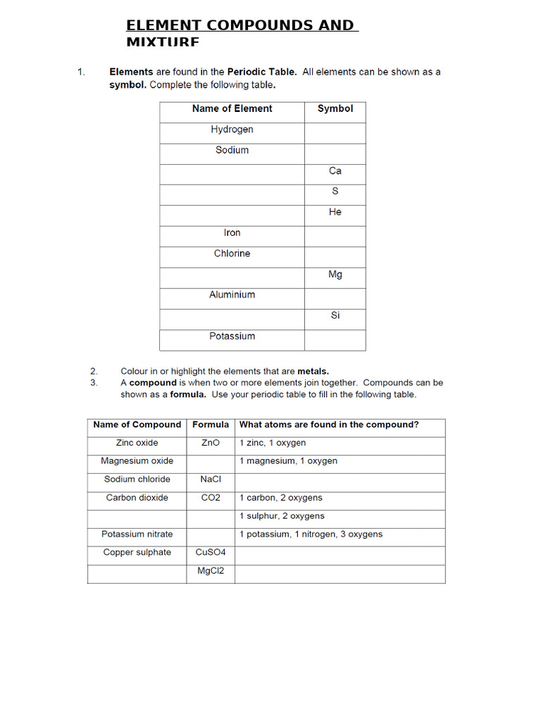 Element Worksheet | PDF