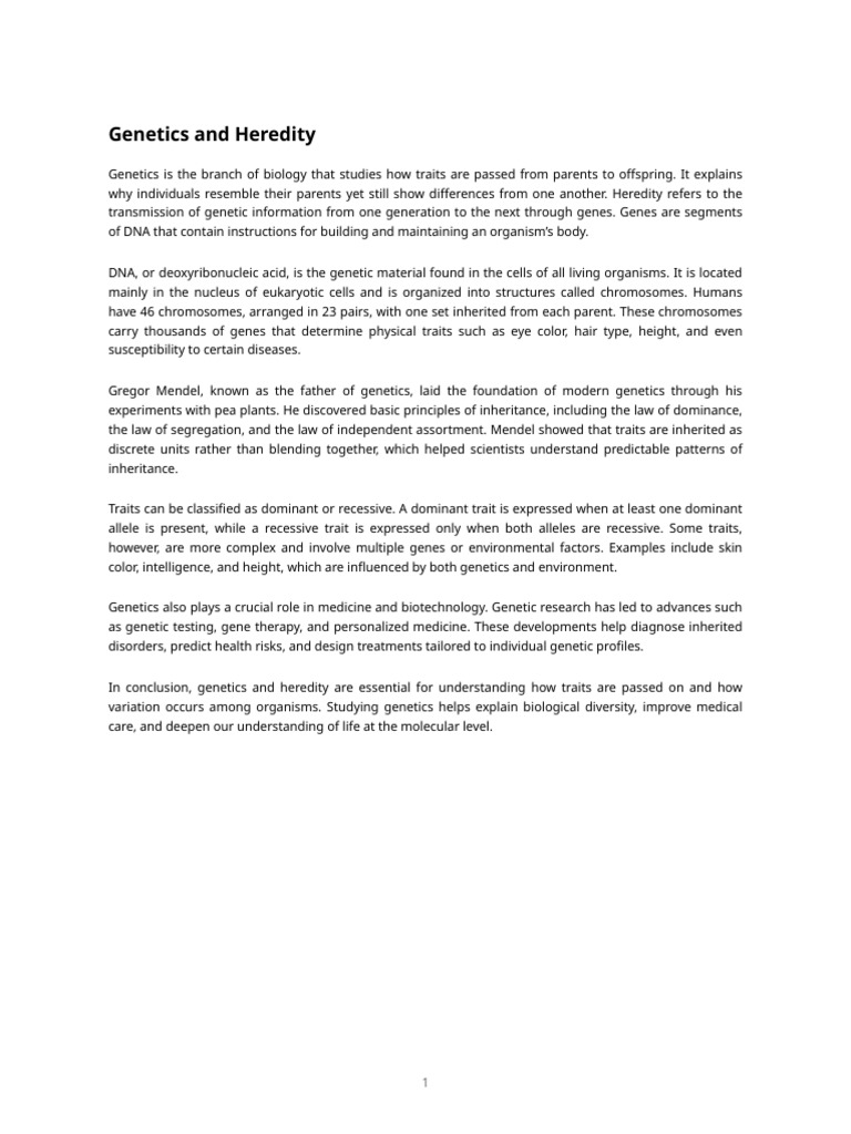 Biology Doc 6 - Genetics and Heredity | PDF