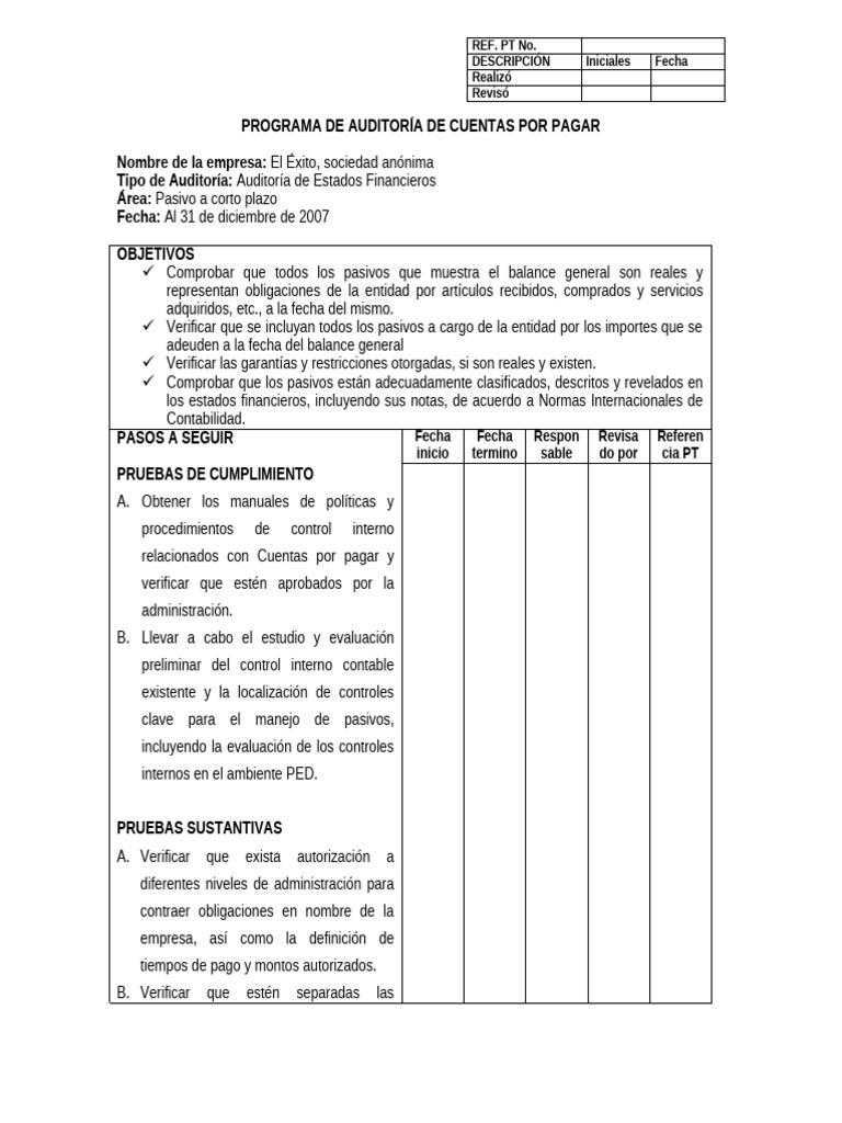PG-H Programa de Cuentas Por Pagar | PDF | Contabilidad | Auditoría