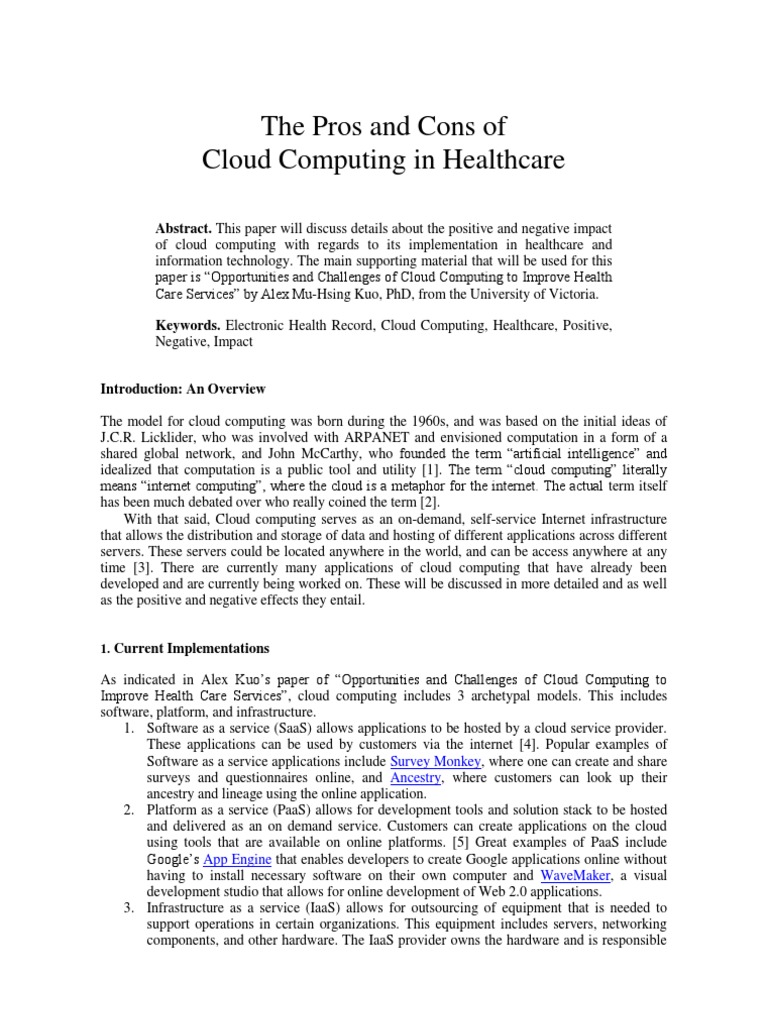 Pros and Cons of Cloud Computing | PDF | Platform As A Service | Cloud Computing