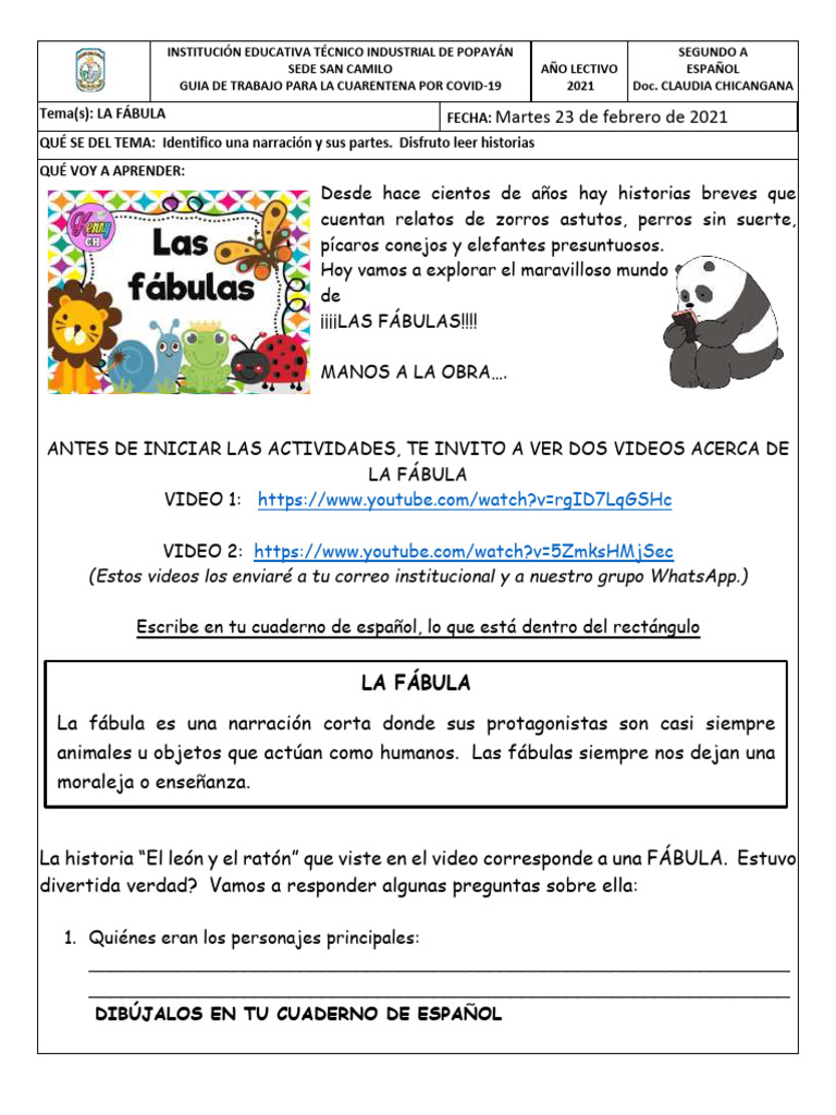 G4-ESPAÑOL-2A - LA FÁBULA | PDF | Fábula