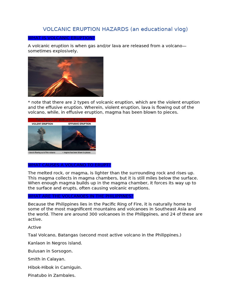 Volcanic Eruption Hazards | PDF | Volcano | Volcanic Ash