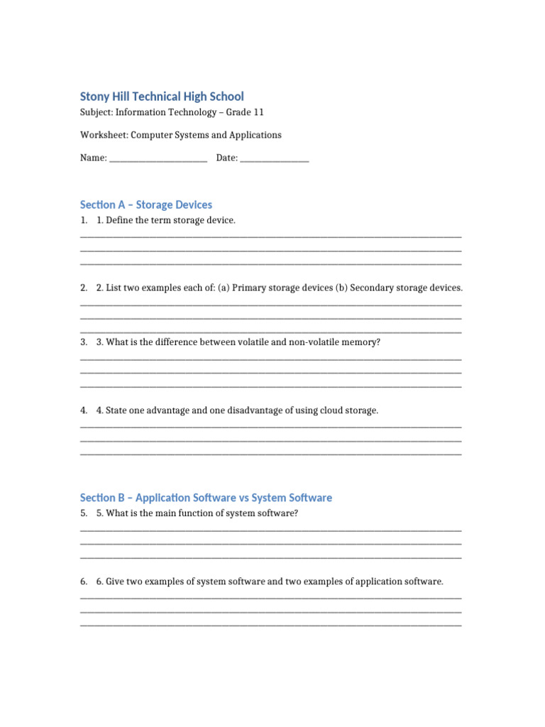 Grade11IT Worksheet | PDF | Computer File | Computer Data Storage