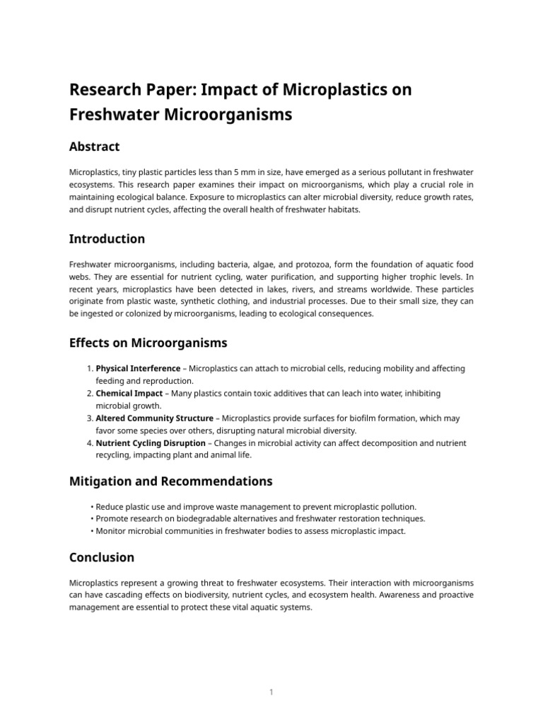 Impact of Microplastics on Freshwater Microorganisms | PDF | Ecosystem ...
