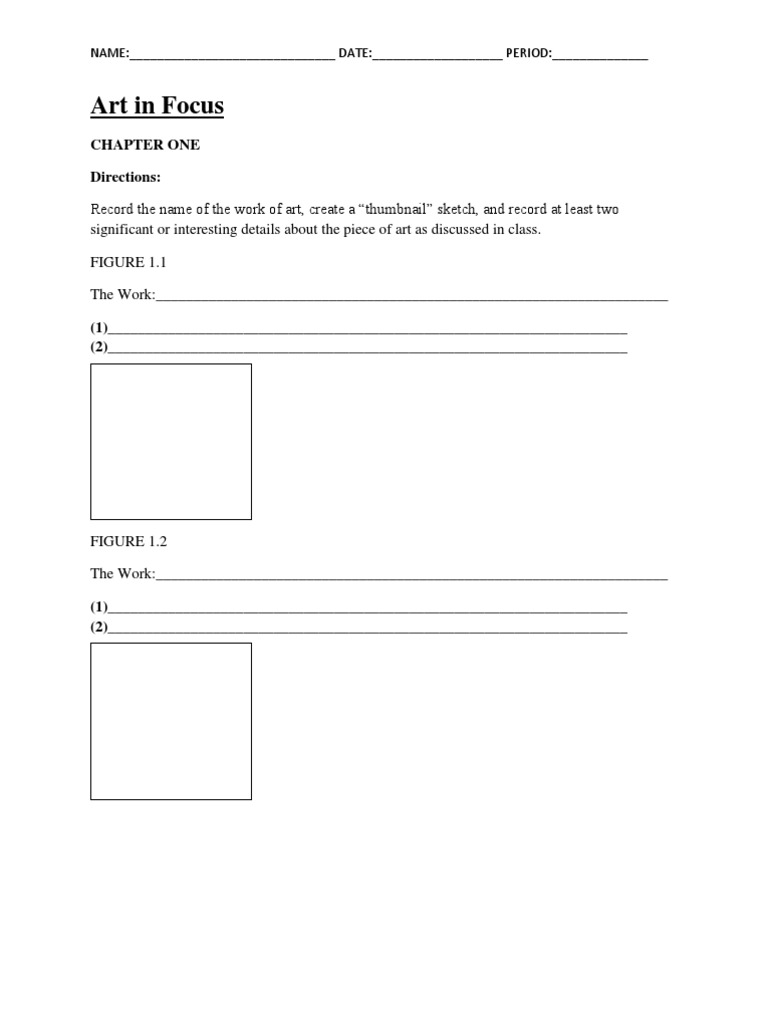 Art in Focus - Chapter 1 Figure Discussion Sheets | PDF