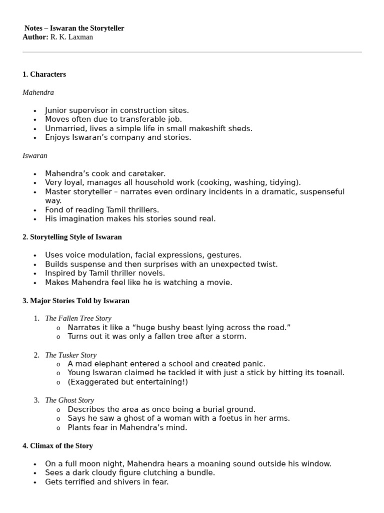 Ishwaran the Story Teller Notes | PDF | Storytelling | Imagination