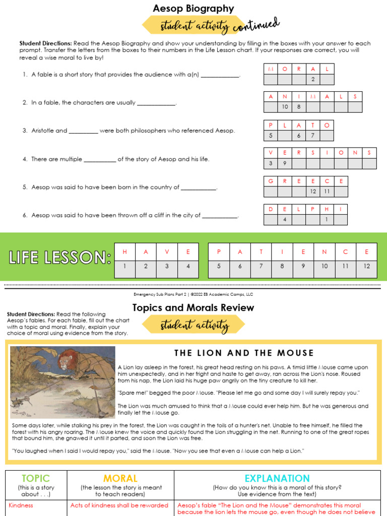 2 Fables Packet Answer Key | PDF | Fable