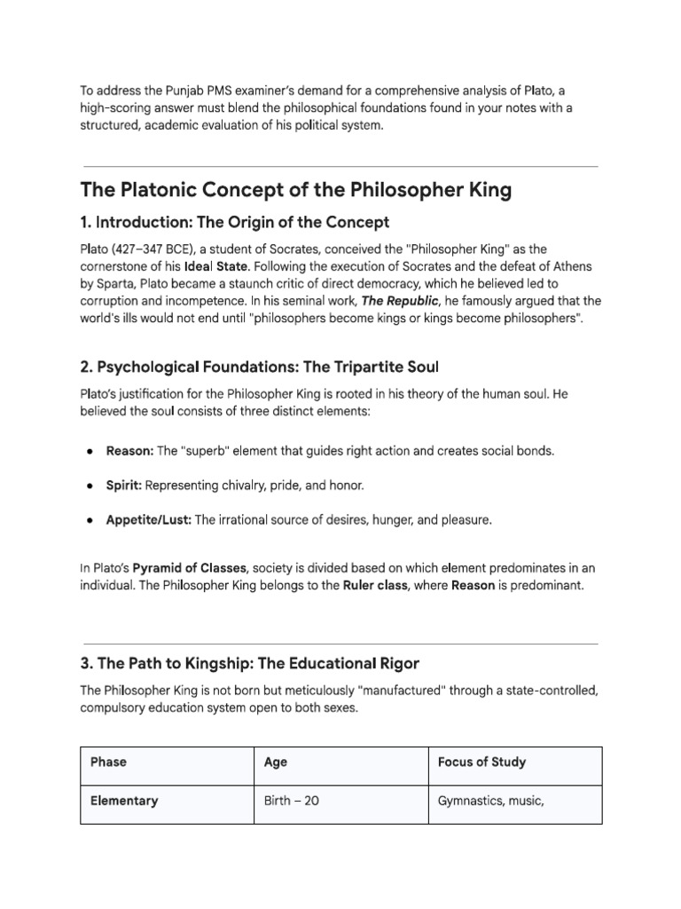Plato Concept of Philosopher King | PDF