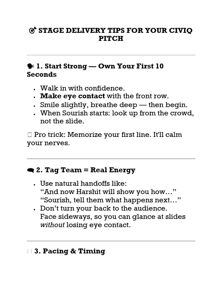 ? Stage Delivery Tips for Your Civiq Pitch | PDF