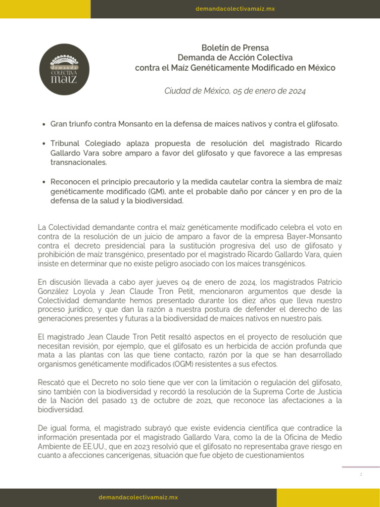 b 2401 Dcm Resolucion Amparo Monsanto | PDF | Organismo genéticamente ...