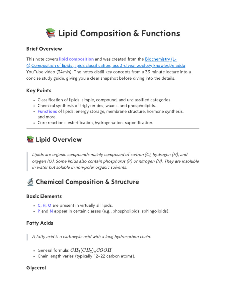 Biochemistry (L-4), Composition of Lipids, Lipids Classification, BSC ...