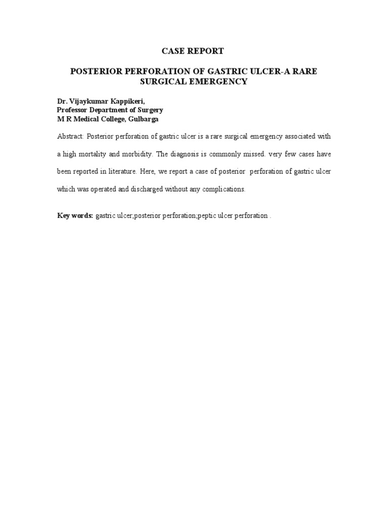 Posterior Perforation of Gastric Ulcer-A Rare Surgical Emergency | PDF ...