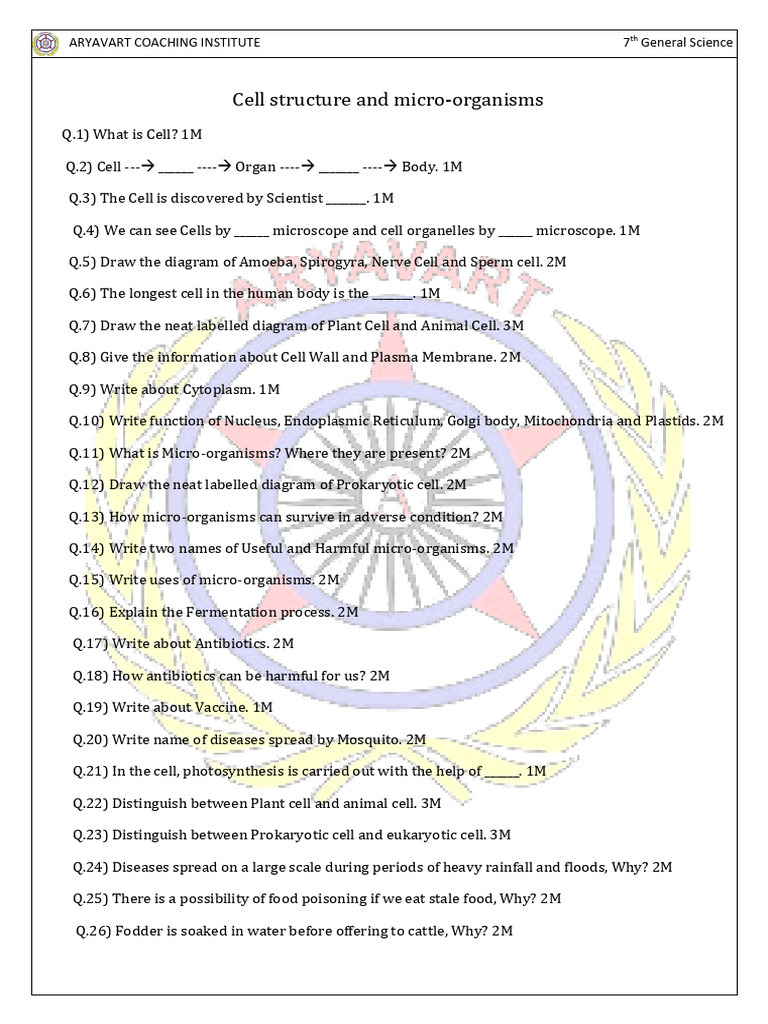 7th Chapter 11 Cell Structure and Micro-Organisms (20) | PDF