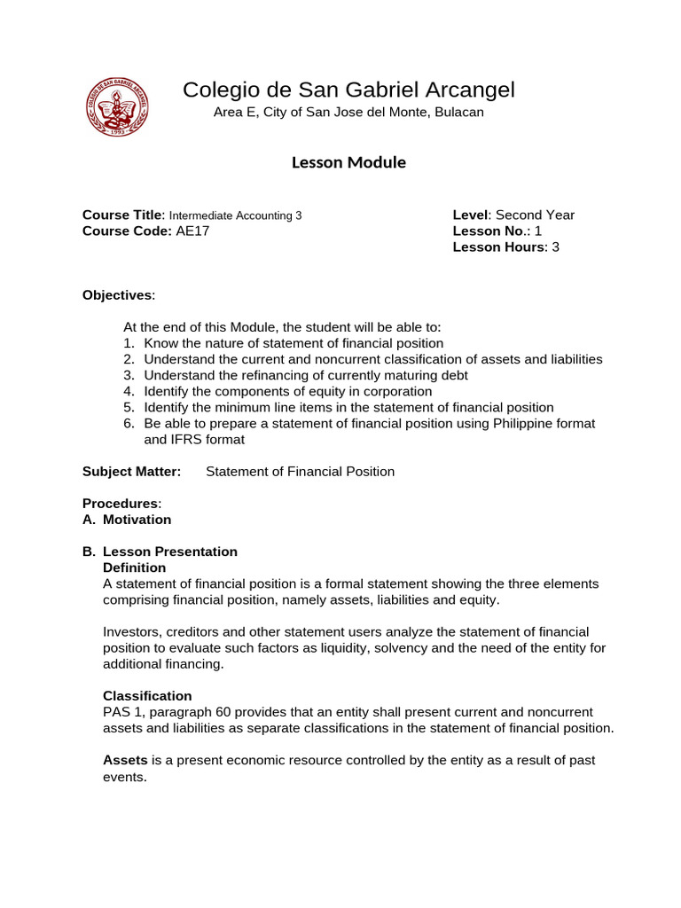 Module 1 Statement of Financial Position With Solution | PDF | Balance ...