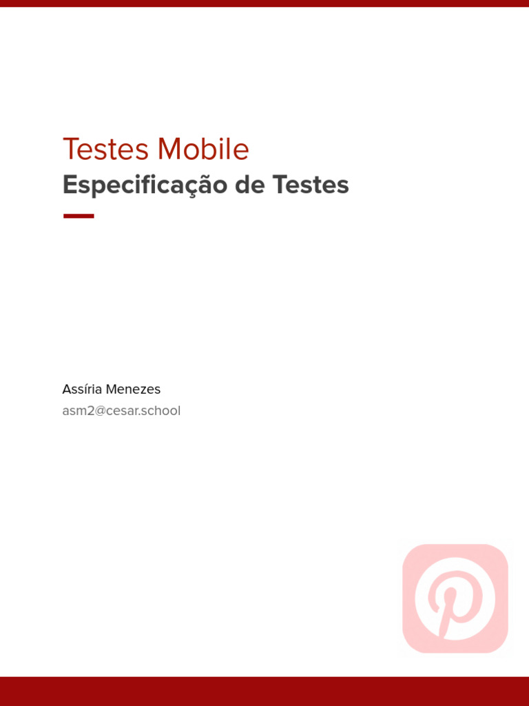 Template Testes Mobile App Pinterest As | PDF | Software de aplicação ...