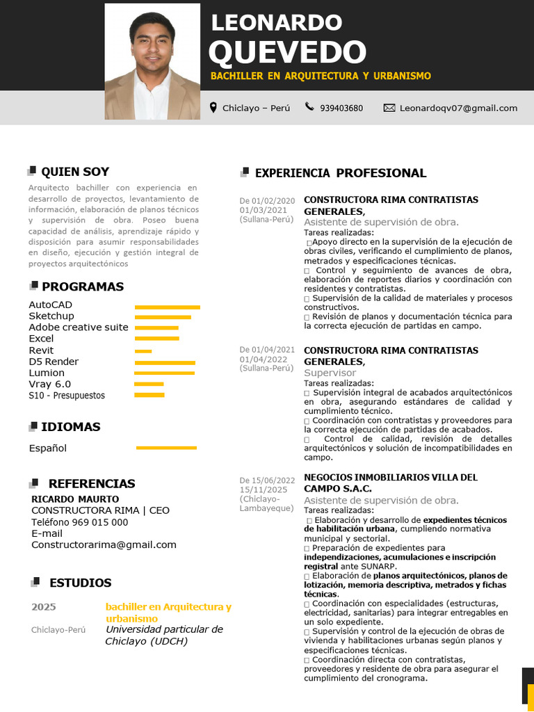 QUEVEDO VARGAS LEONARDO JOSE - CV MODELO 2026 | PDF | Arquitecto