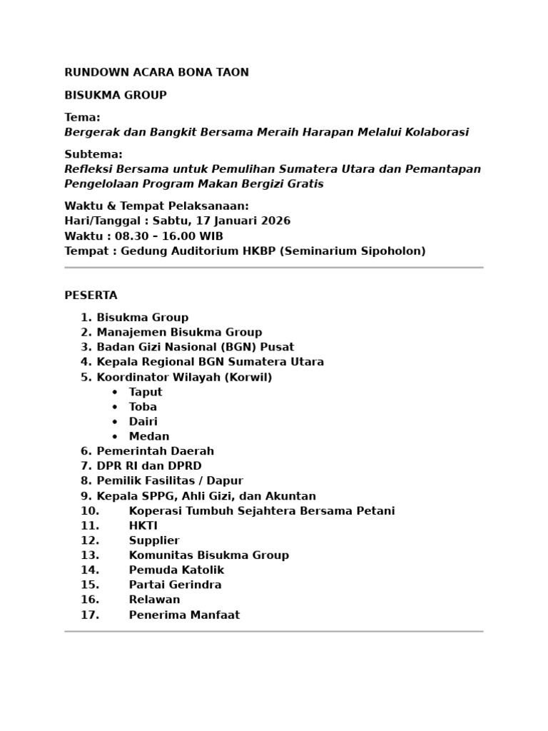Rundown Acara Bona Taon | PDF