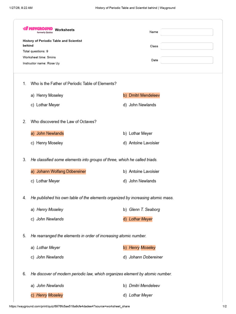 History of Periodic Table and Scientist behind | PDF | Chemical ...