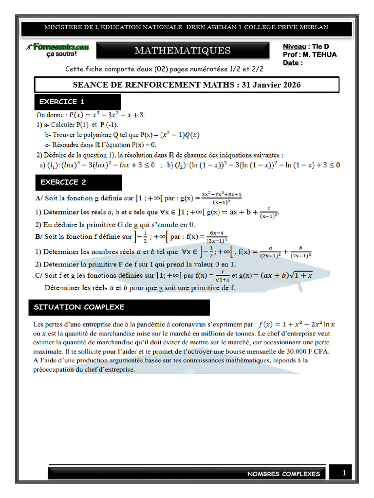 Seance de Renforcement Maths 31 Janvier 2026 | PDF