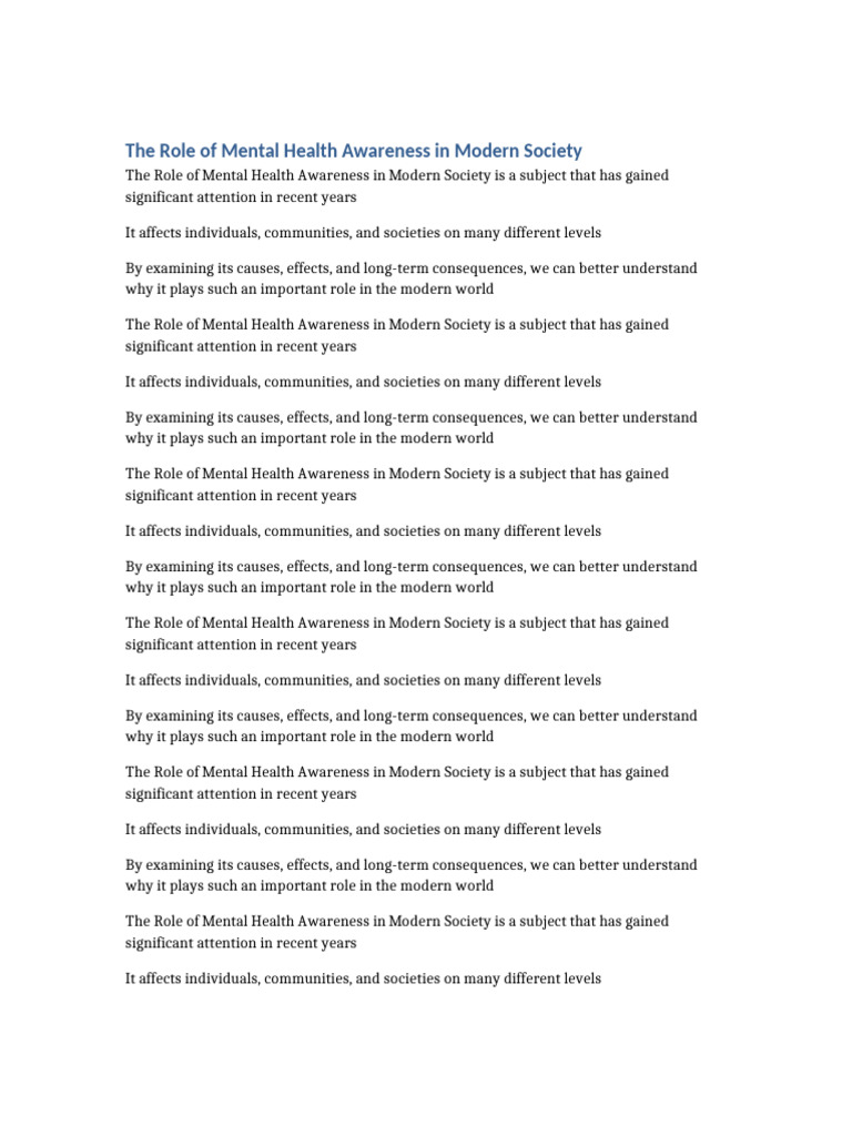 Essay 2 the Role of Mental Health Awareness in Modern Society | PDF ...