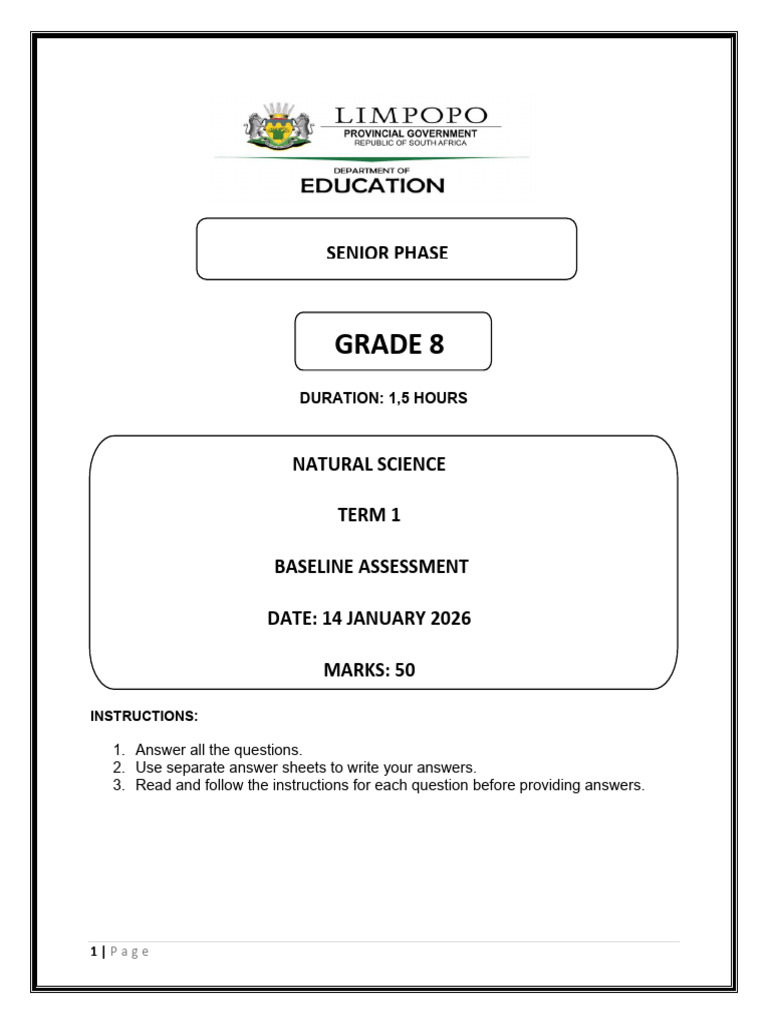 Grade 8 Term 1 Baseline Assessment 2026 | PDF | Foods | Food Web