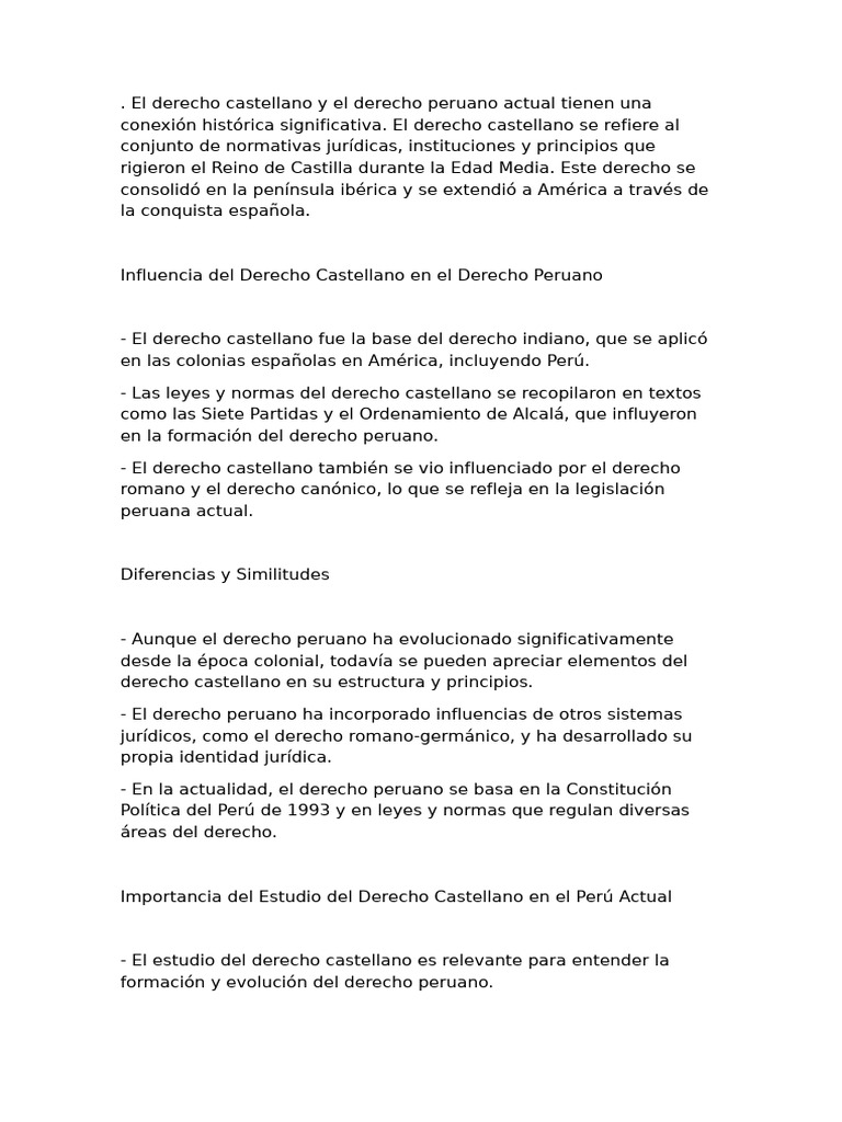 El Derecho Castellano y El Derecho Peruano Actual Tienen Una Conexión ...