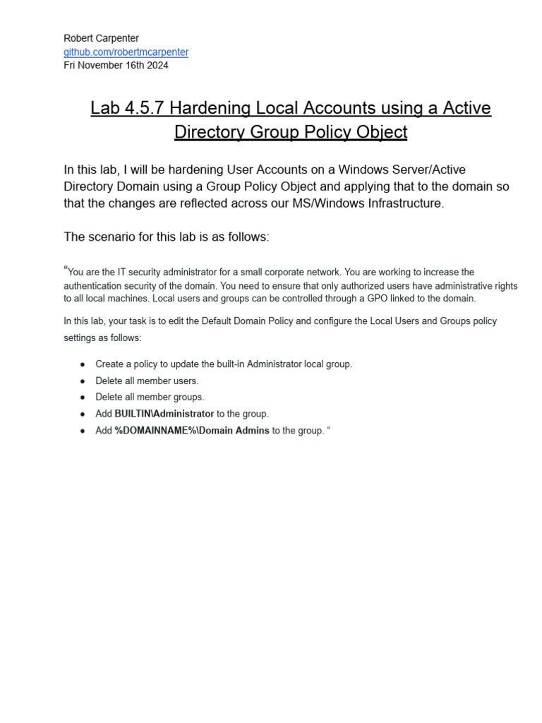 Lab 4.5.7 Active Directory - Hardening Local Accounts Using A Active ...