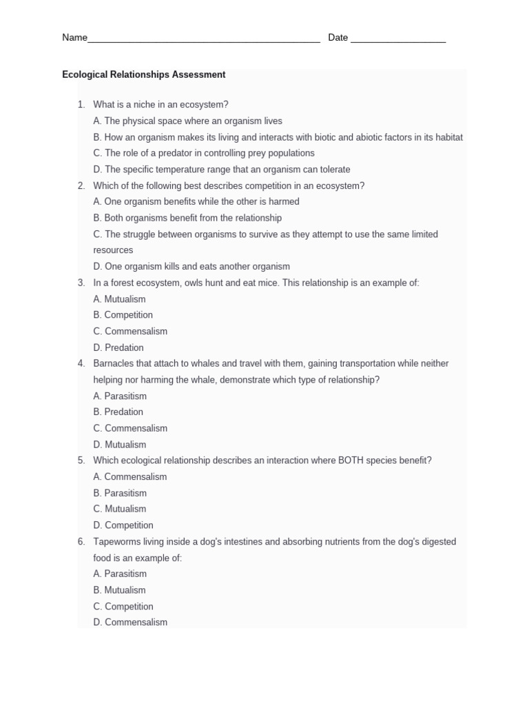 Ecological Relationships Assessment | PDF | Ecosystem | Ecology