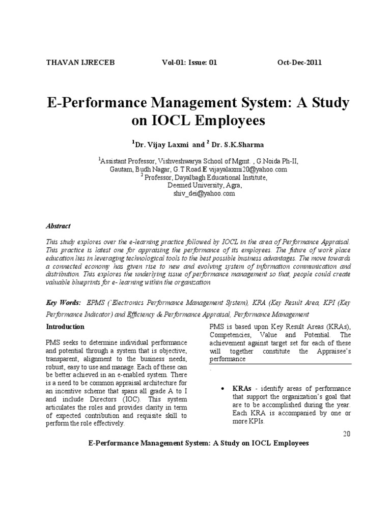 E-Performance Management System-A Study On IOCL Employees | PDF ...