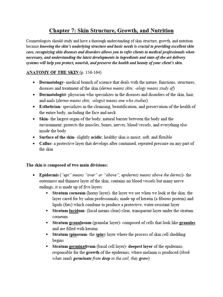 Cos- Chapter 7 Skin Structure Growth and Nutrition | PDF | Skin | Vitamin