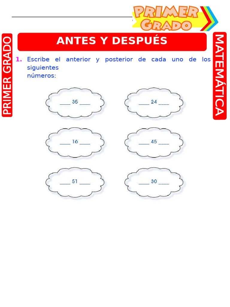 Antes y Despues de Un Número Para Primer Grado de Primaria | PDF