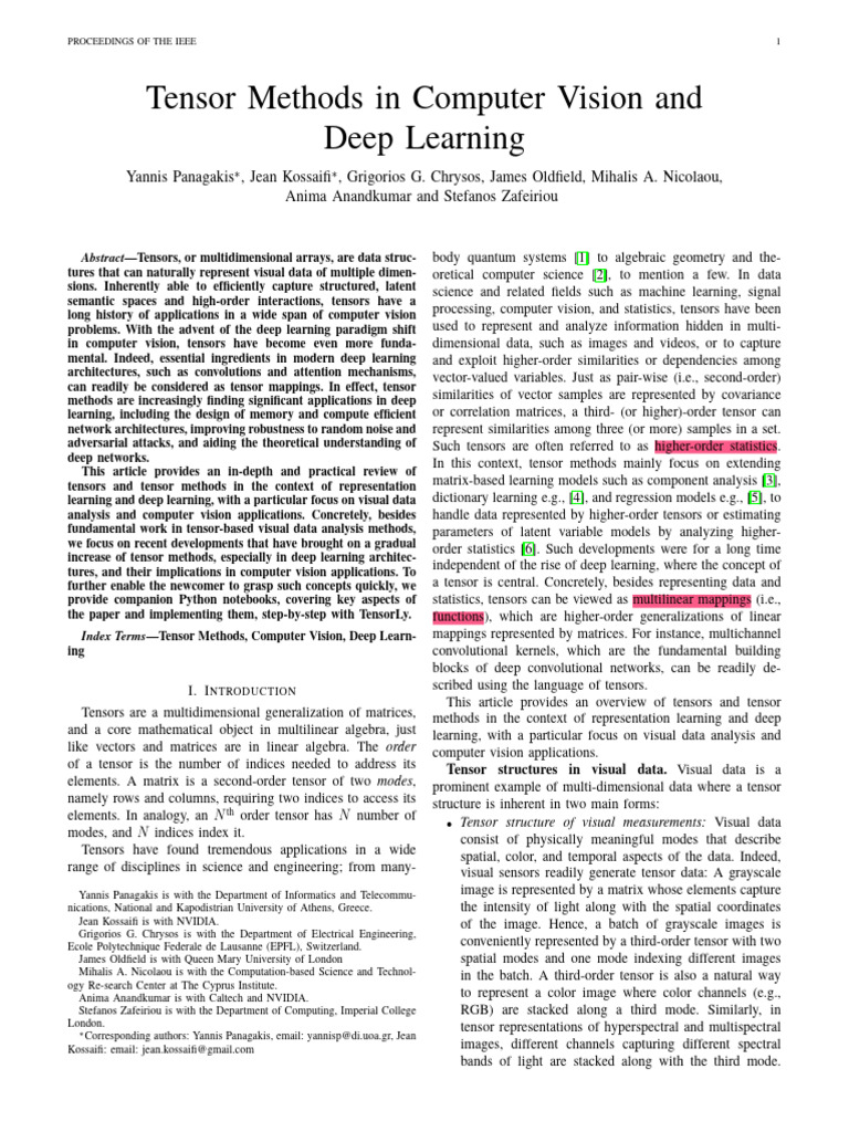 Tensor Methods in Computer Vision and Deep Learning | PDF | Tensor ...