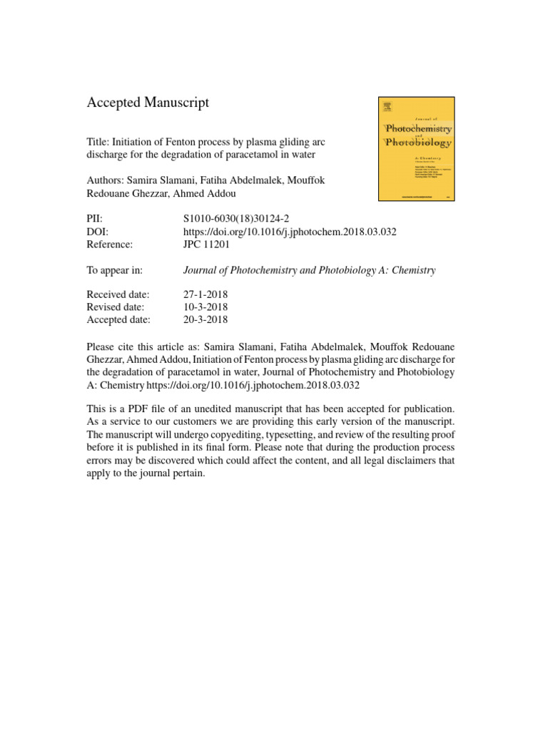 Plasma Gliding Arc Discharge + Paracetamol | PDF | Chemistry | Chemical ...