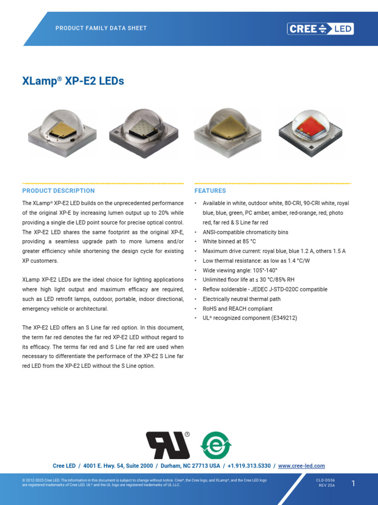 XP-E2 LEDs Data Sheet | PDF | Light Emitting Diode | Color