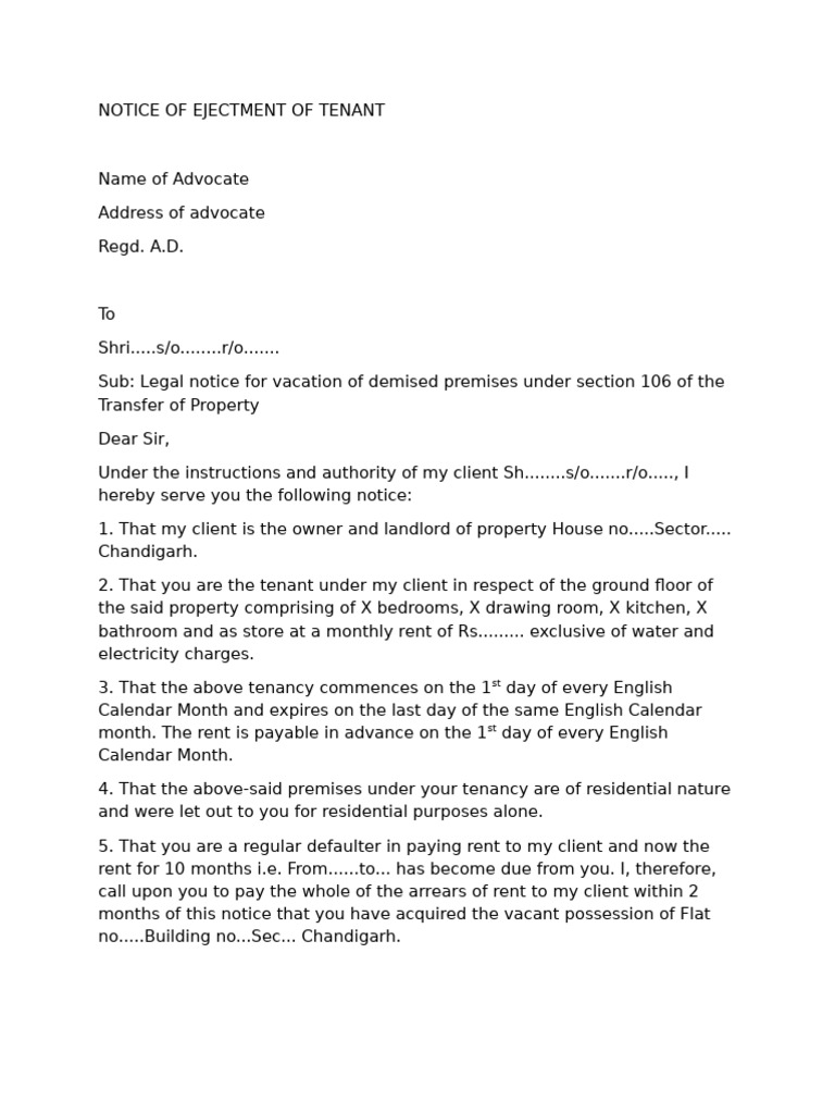 Notice for Ejectment of Tenant | PDF