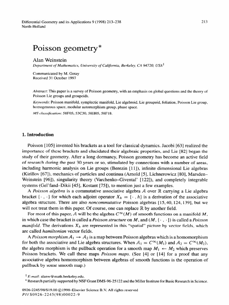 Poisson Geometry 1997 | PDF | Lie Algebra | Hamiltonian Mechanics