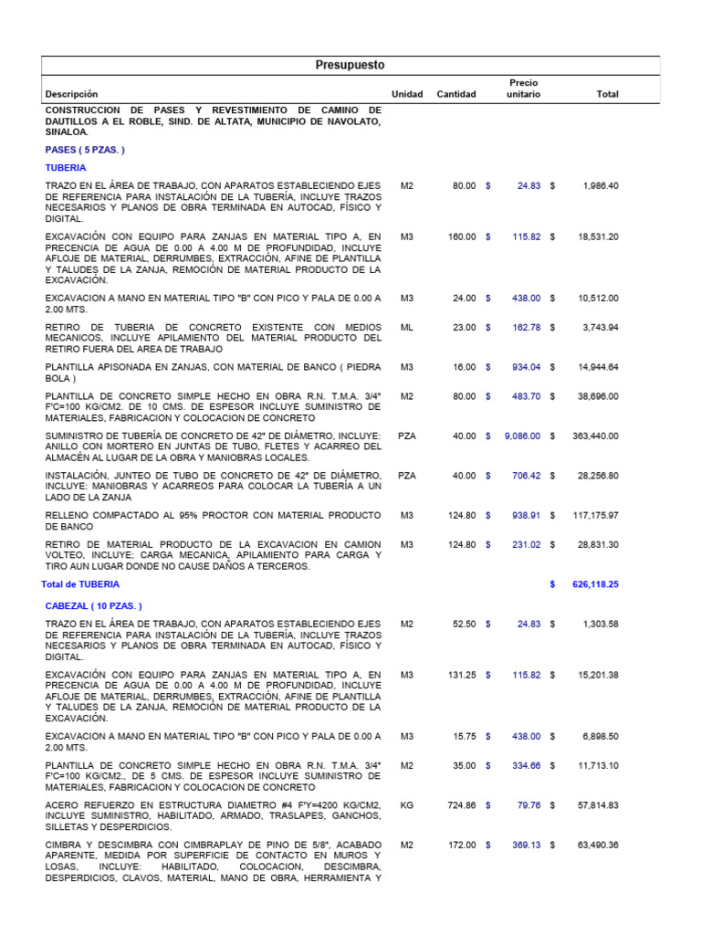 Ppto Construccion de Cruces y Vialidad Cruce Dautillo- El Roble | PDF ...