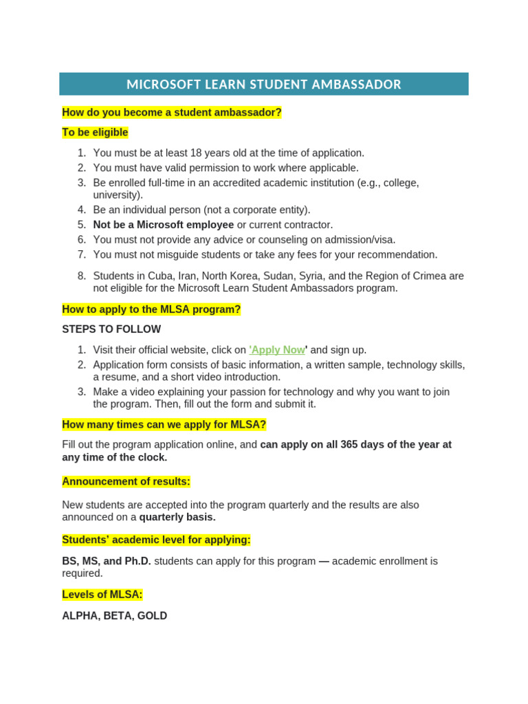 Microsoft Learn Student Ambassador | PDF