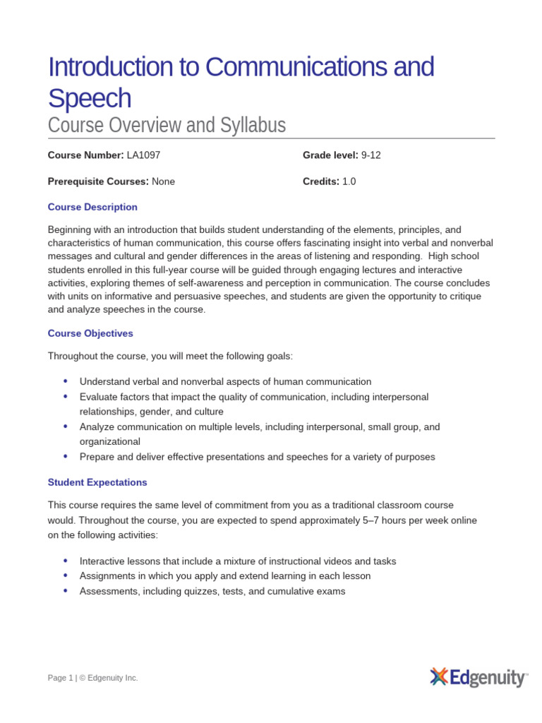 Introduction To Communications and Speech - LA1097 - Syllabus | PDF ...