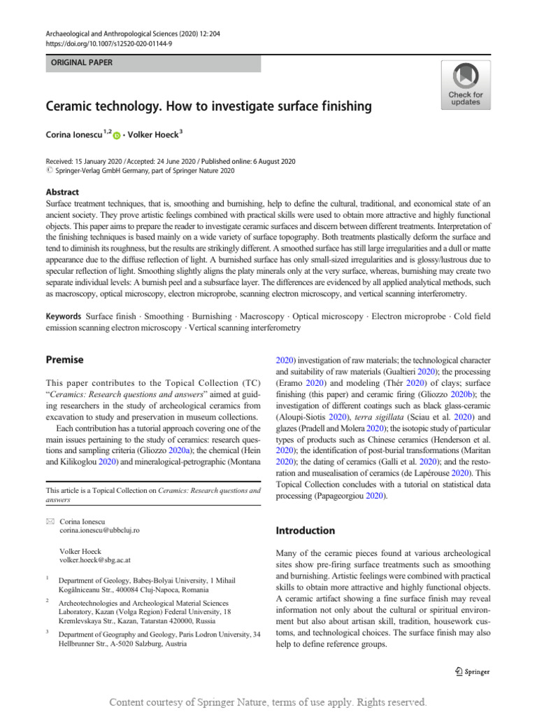 Ceramic Technology How to Investigate Surface Fini | PDF | Pottery
